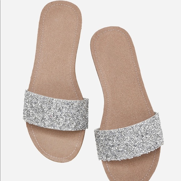 Shoes | Silver Glitter Slide Shoes | Poshmark